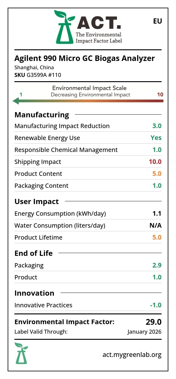 990 Micro GC Biogas Analyzer - Agilent ACT Labeled Products