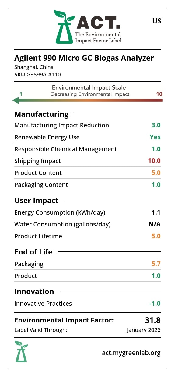 990 Micro GC Biogas Analyzer - Agilent ACT Labeled Products