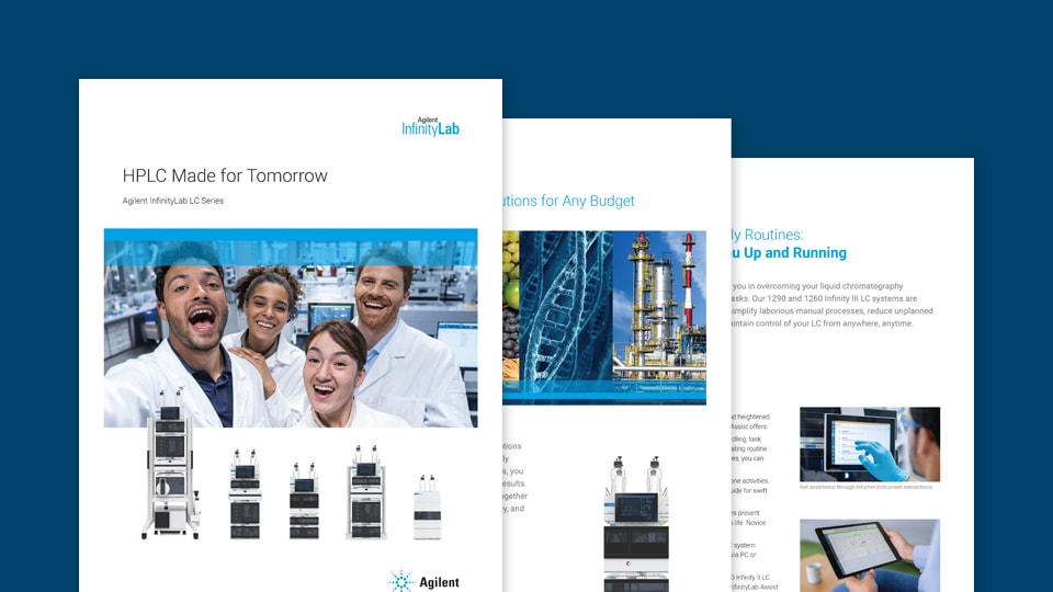 Several pages of brochures about the Agilent 1260 Infinity LC System ...