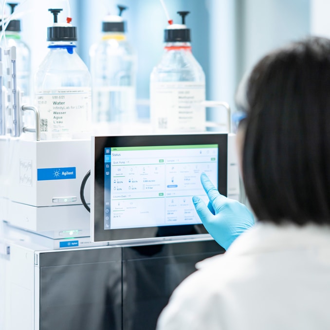 A lab scientist is operating the HPLC system by changing some settings ...